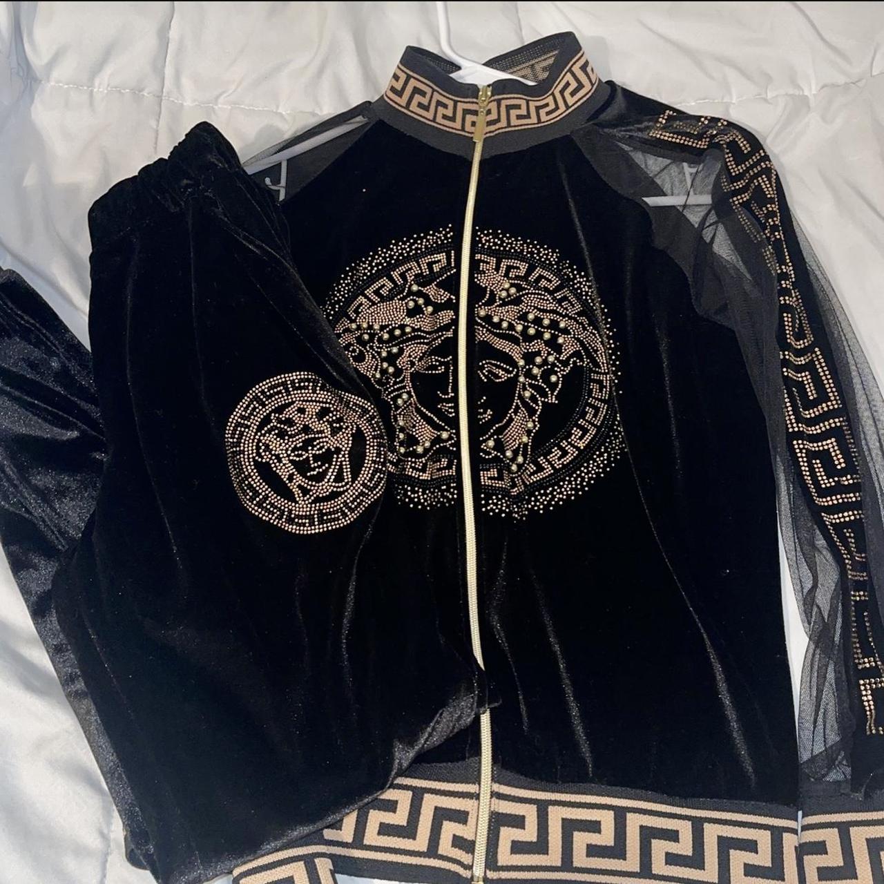 2pieces velvety black and gold Versace set. Size S... - Depop