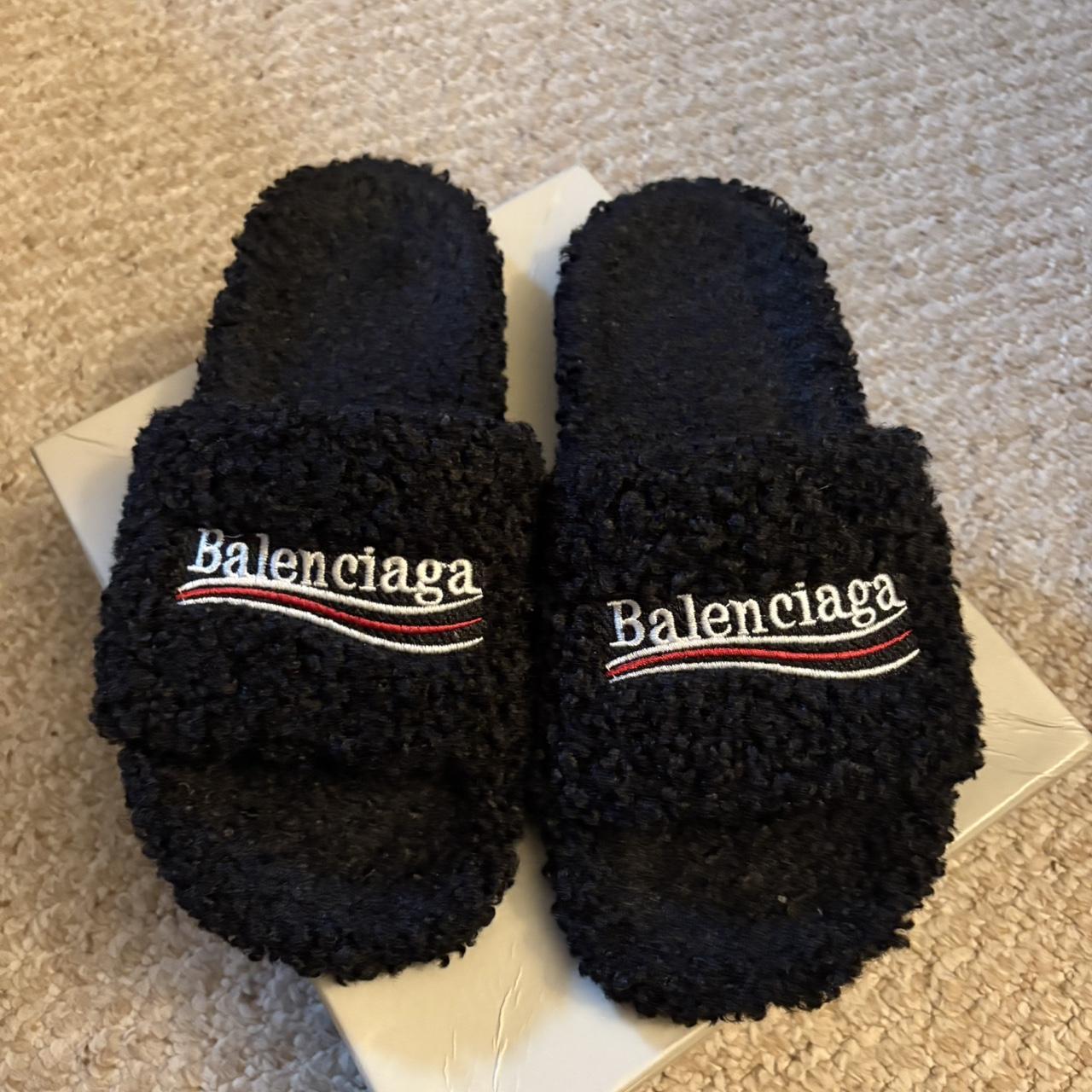 Balenciaga fur slides dm before purchase size 44... | Depop