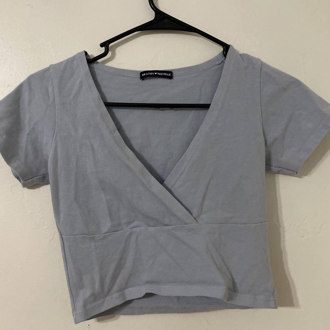 Brandy Melville light blue cross neck crop top - Depop