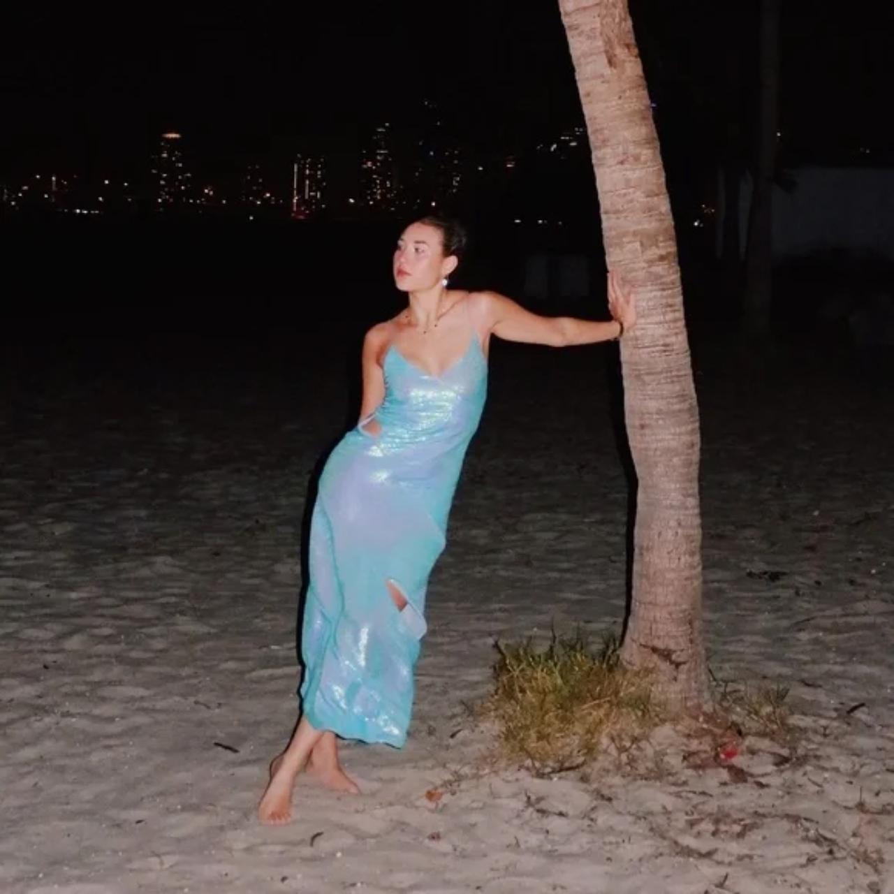 Off-White TURQUOISE Sequin dress tailored to fit... - Depop