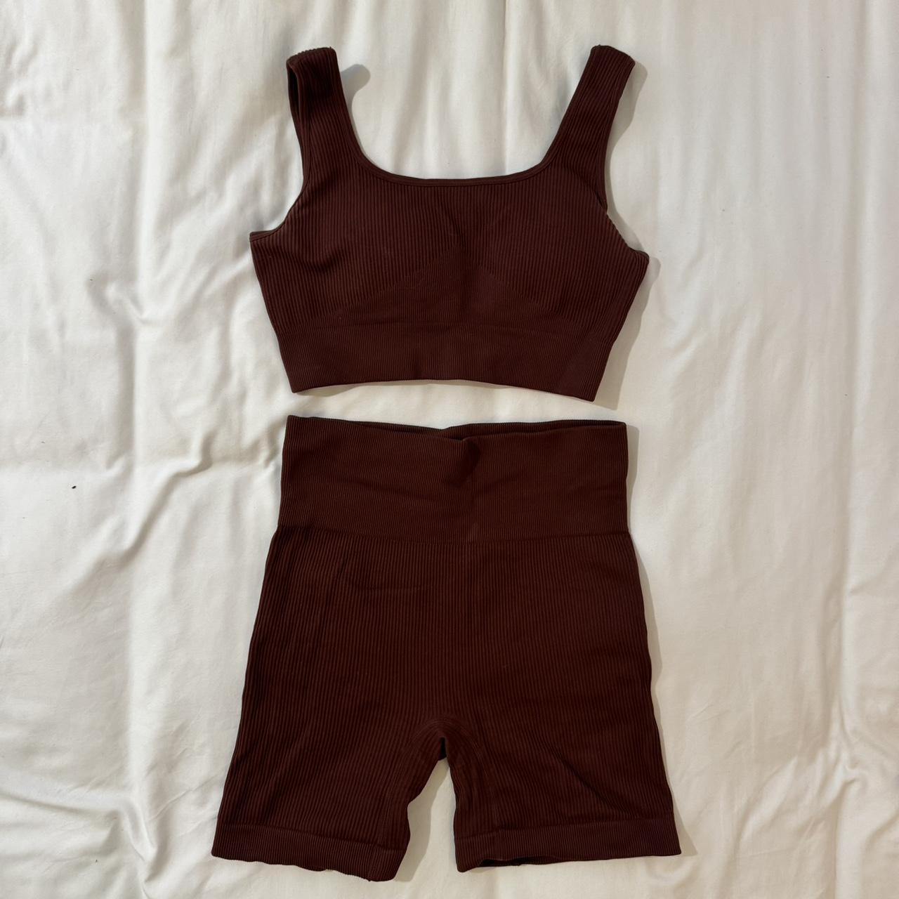 Amazon brown workout set in size XS. Very comfy and... - Depop