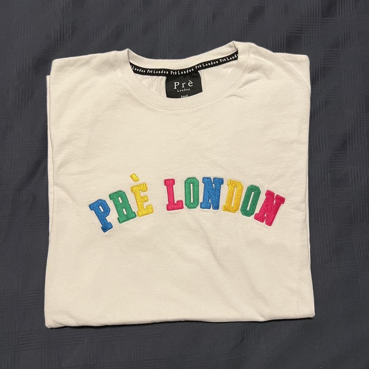 small white Pre London uni script t-shirt - Depop