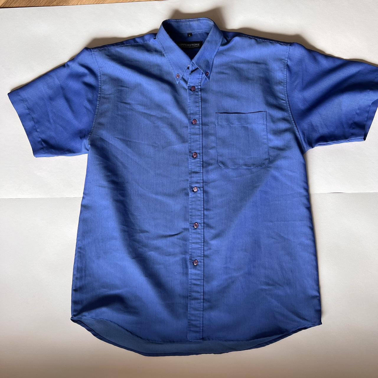 Vintage Short Sleeve Button up Shirt in Navy 🔵 -... - Depop