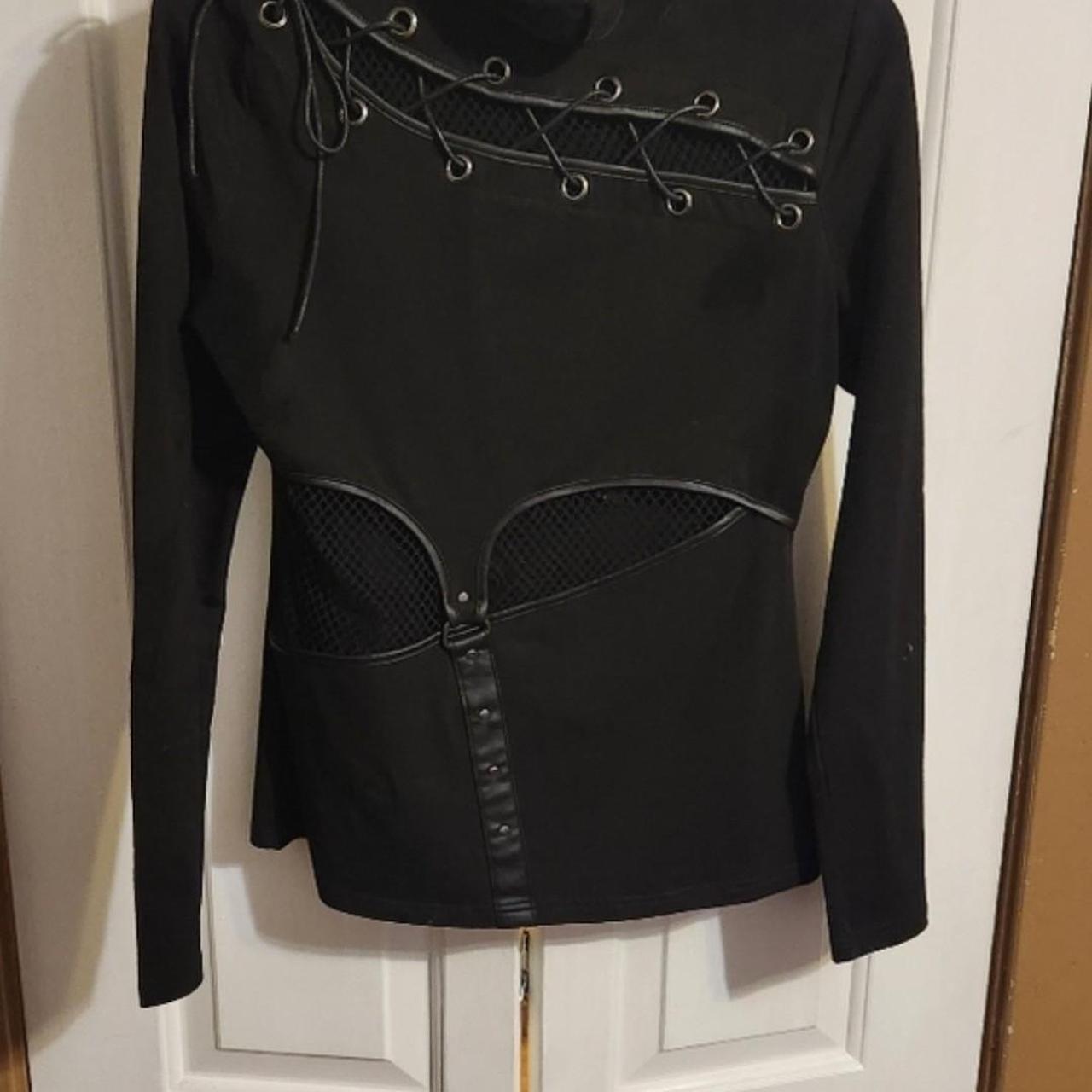 Punk Rave black knit top with mesh lace up. Runs... - Depop