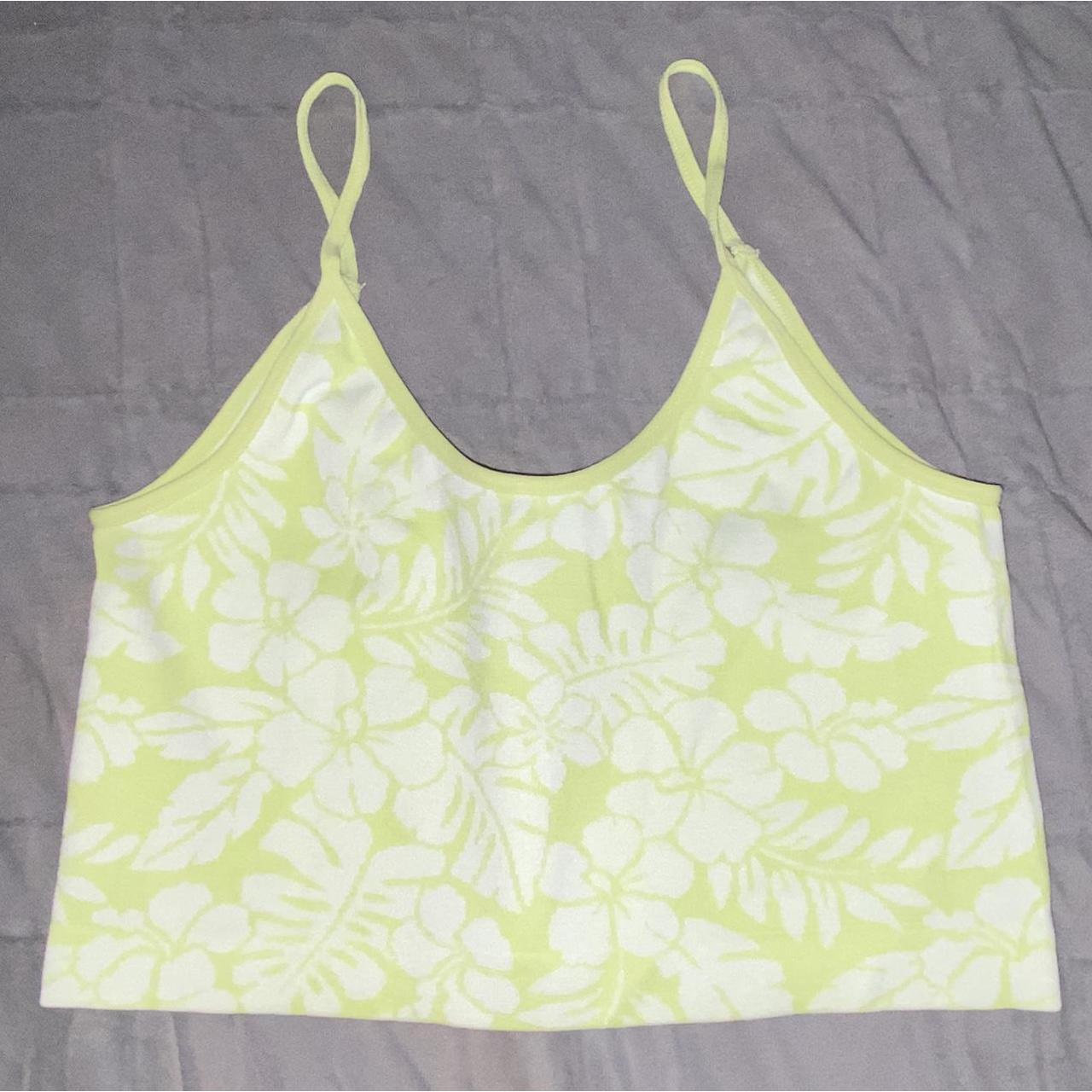 Cute Lime Green Floral Cropped Tank Top size XL - Depop