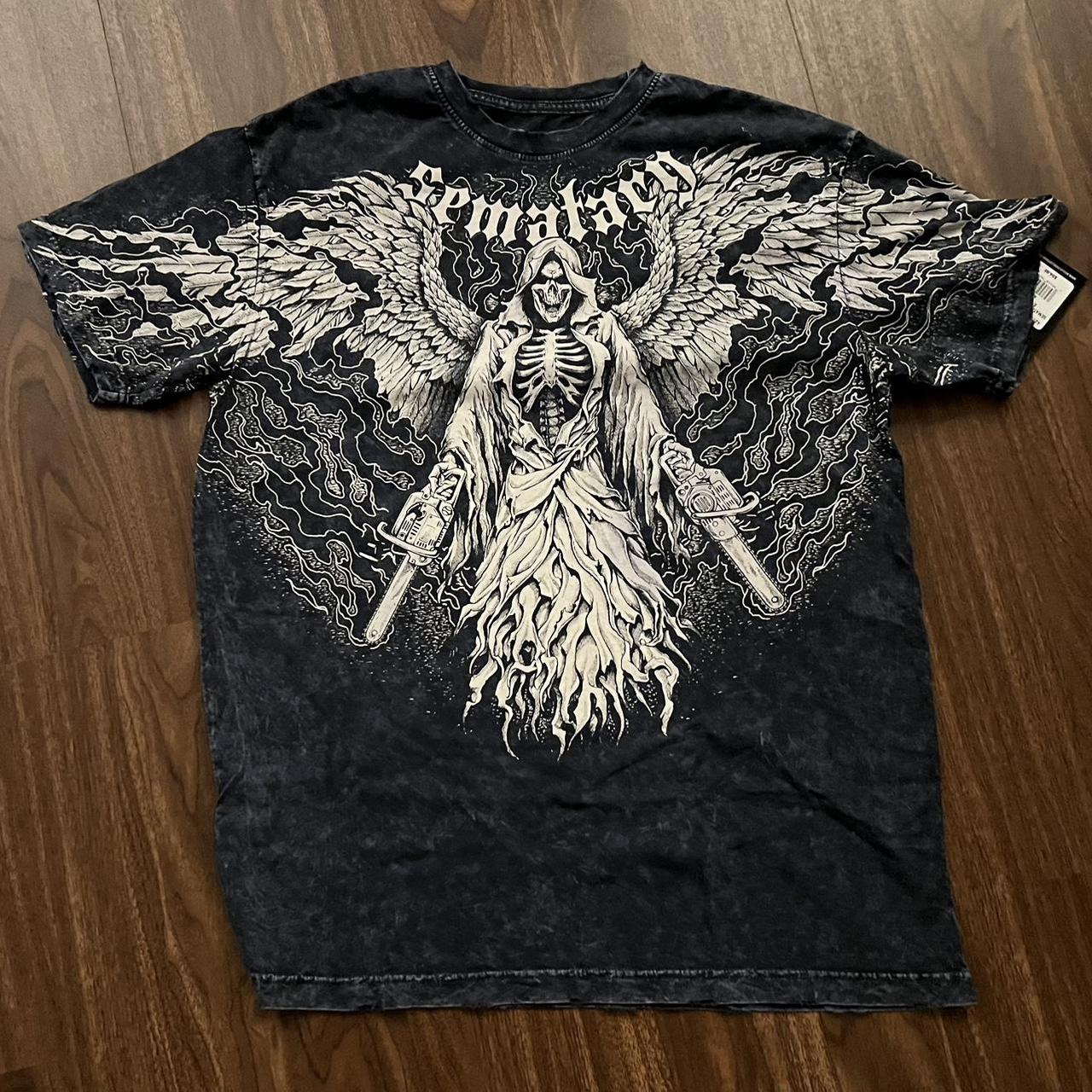 XL Sematary Affliction Chainsaw tee Massacre Brand... - Depop