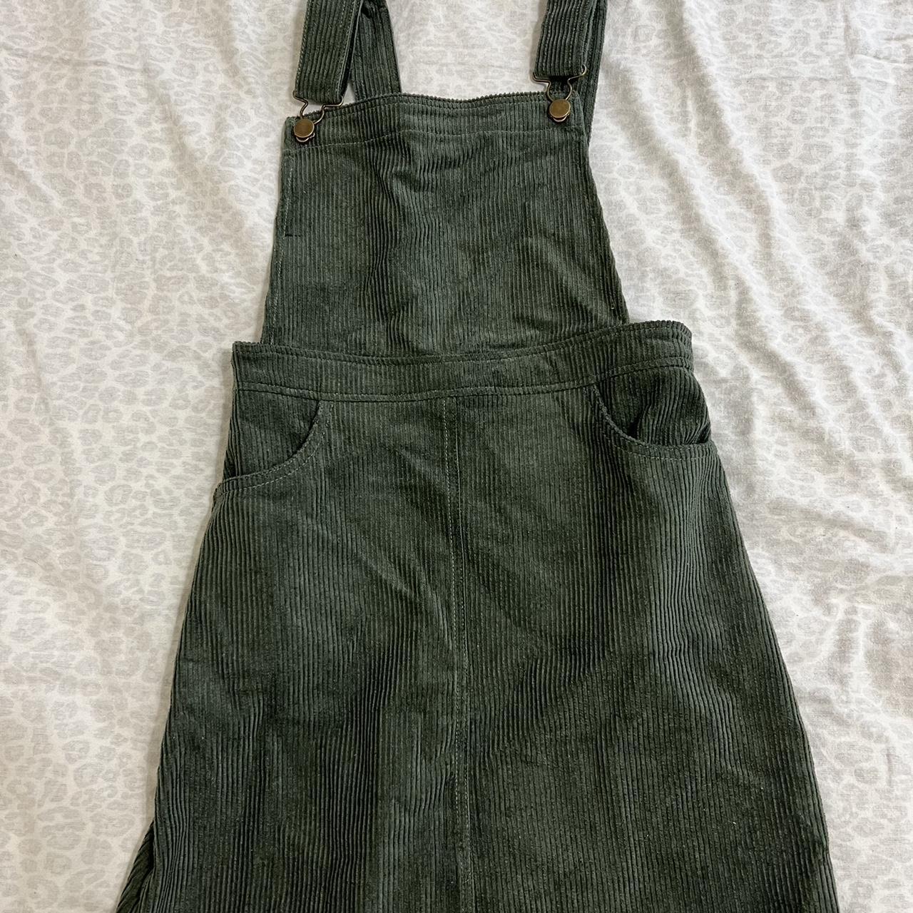 Fashion On Earth Dark Green Corduroy Overalls Dress... - Depop