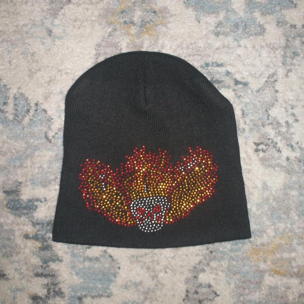 y2k rhinestone skull beanie - one size #grunge... - Depop