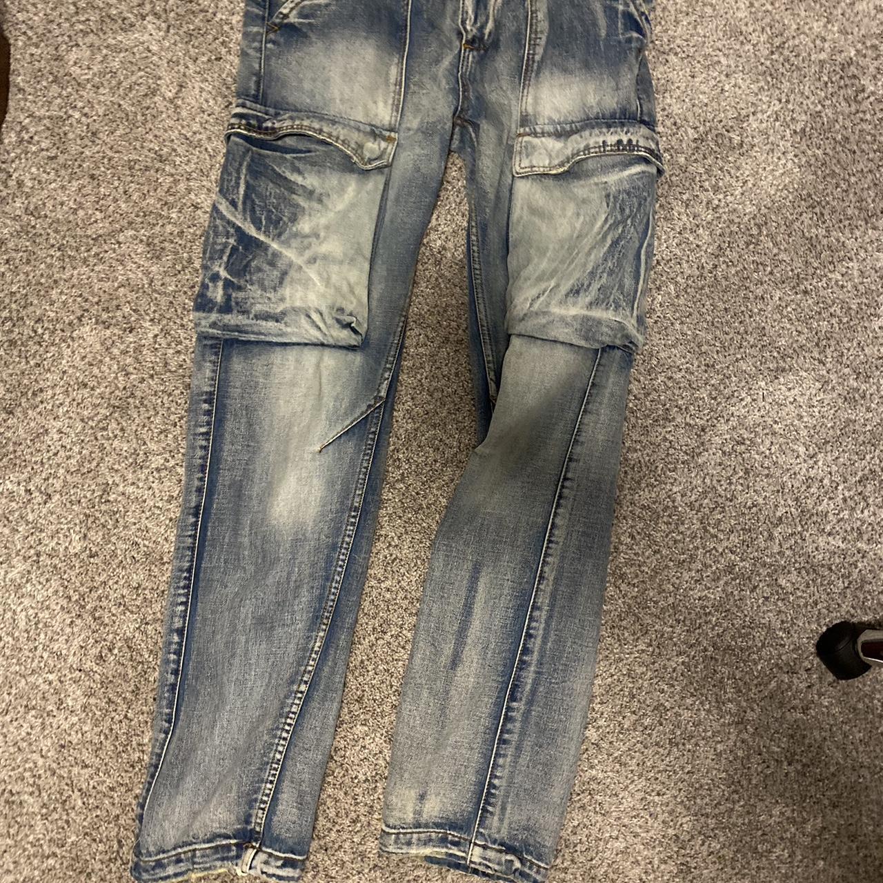 MNML Blue Raver Jeans Size 33 Runs big Cargo... - Depop