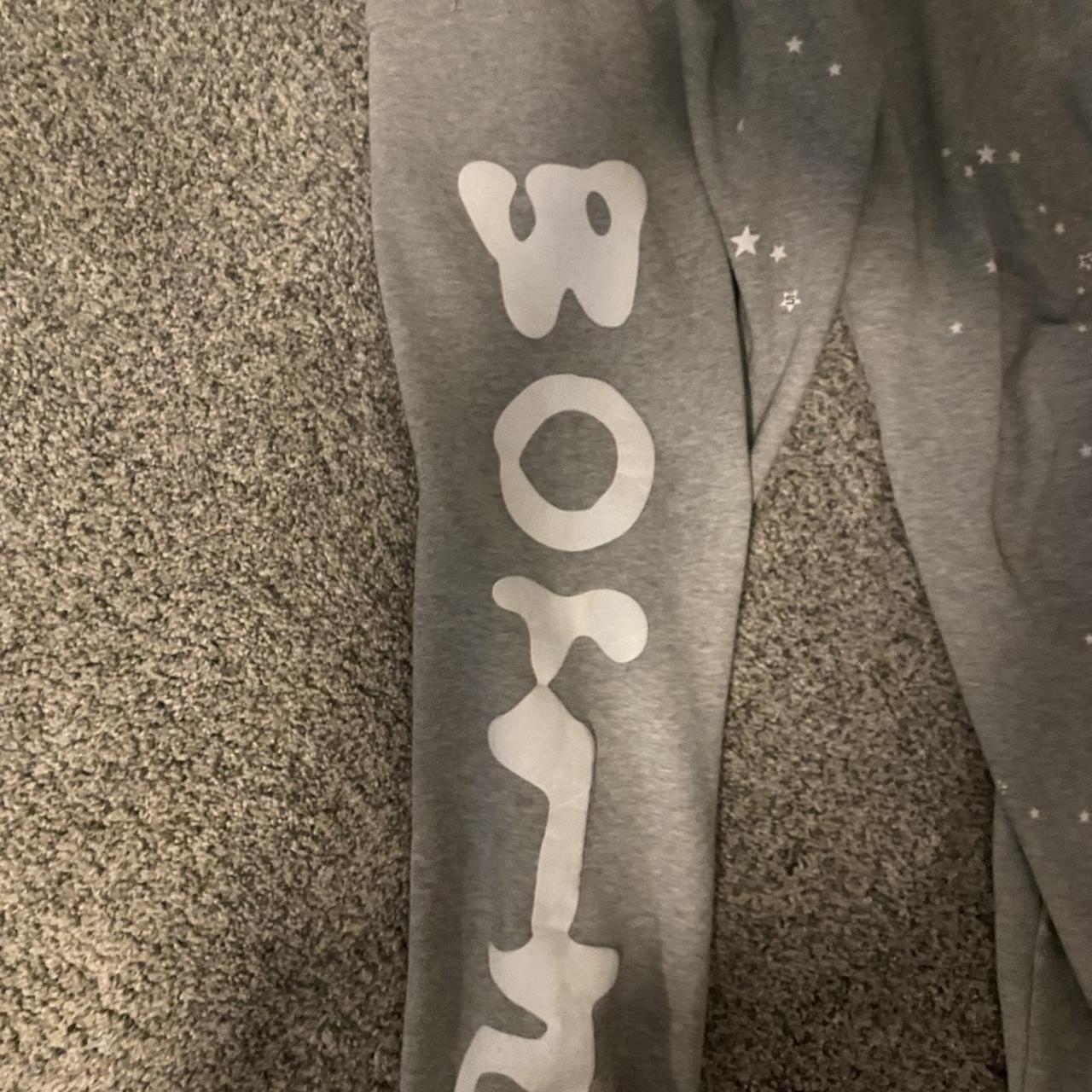 Grey Sp5der sweatpants worn a few times size: xl... - Depop