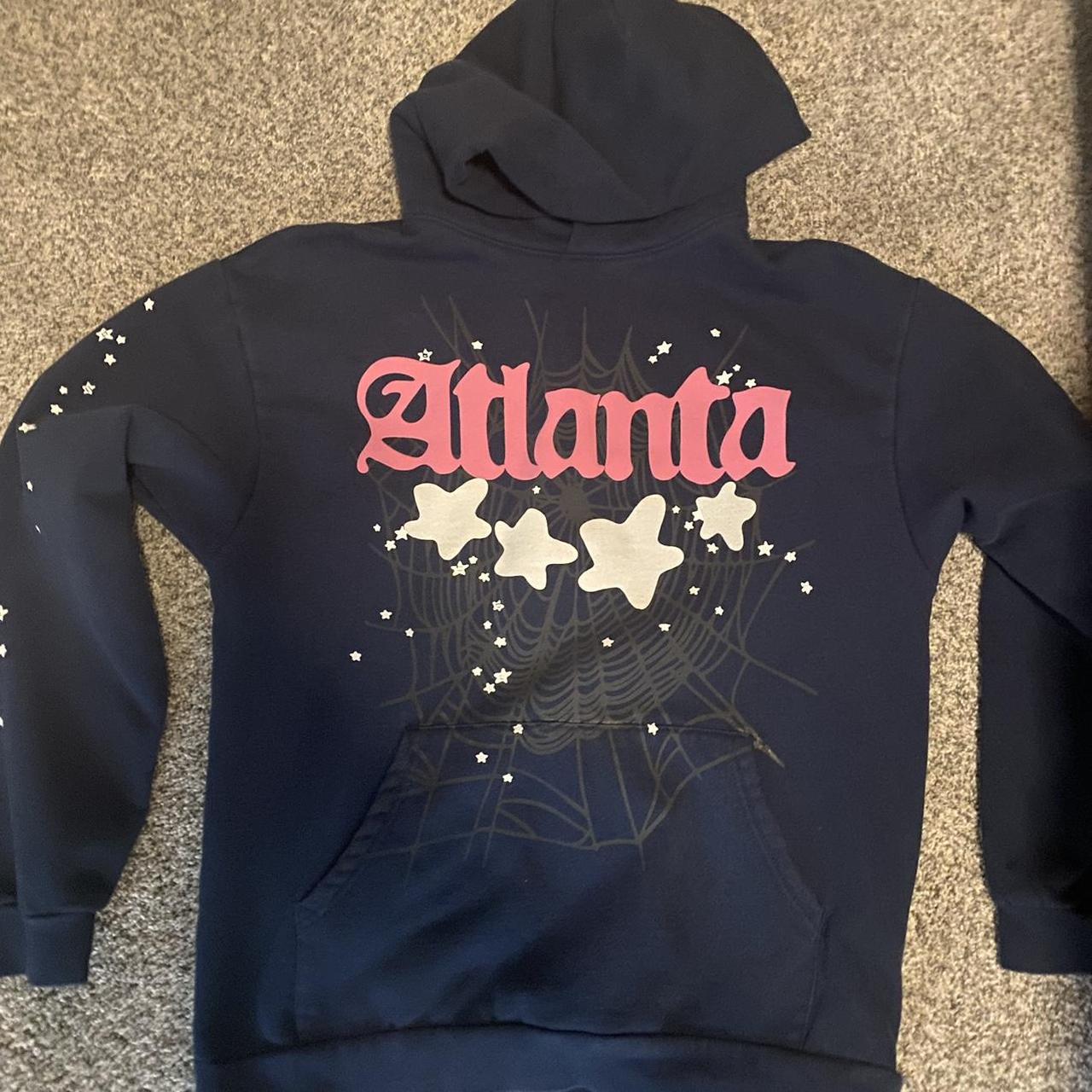 Navy Atlanta Sp5der Hoodie Size Large worn like 4... - Depop