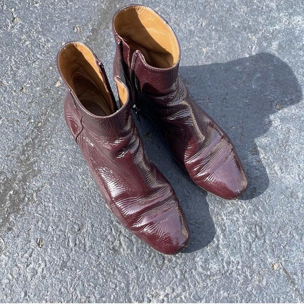 Beautiful patent leather burgundy booties made in... - Depop
