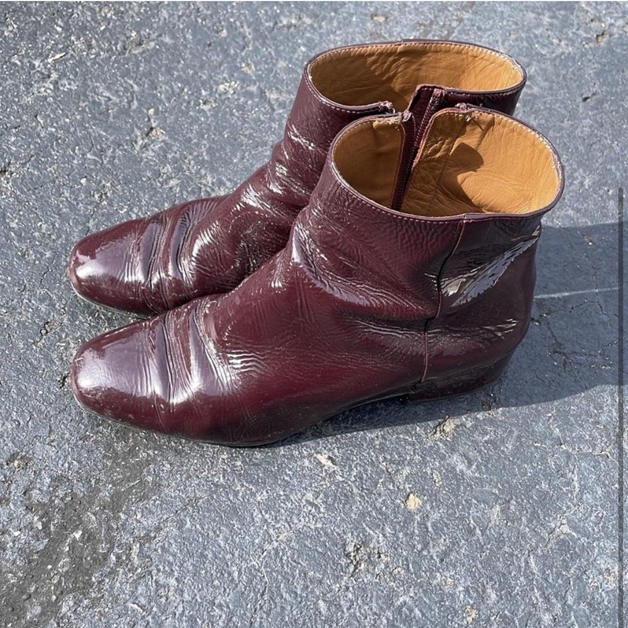 Beautiful patent leather burgundy booties made in... - Depop