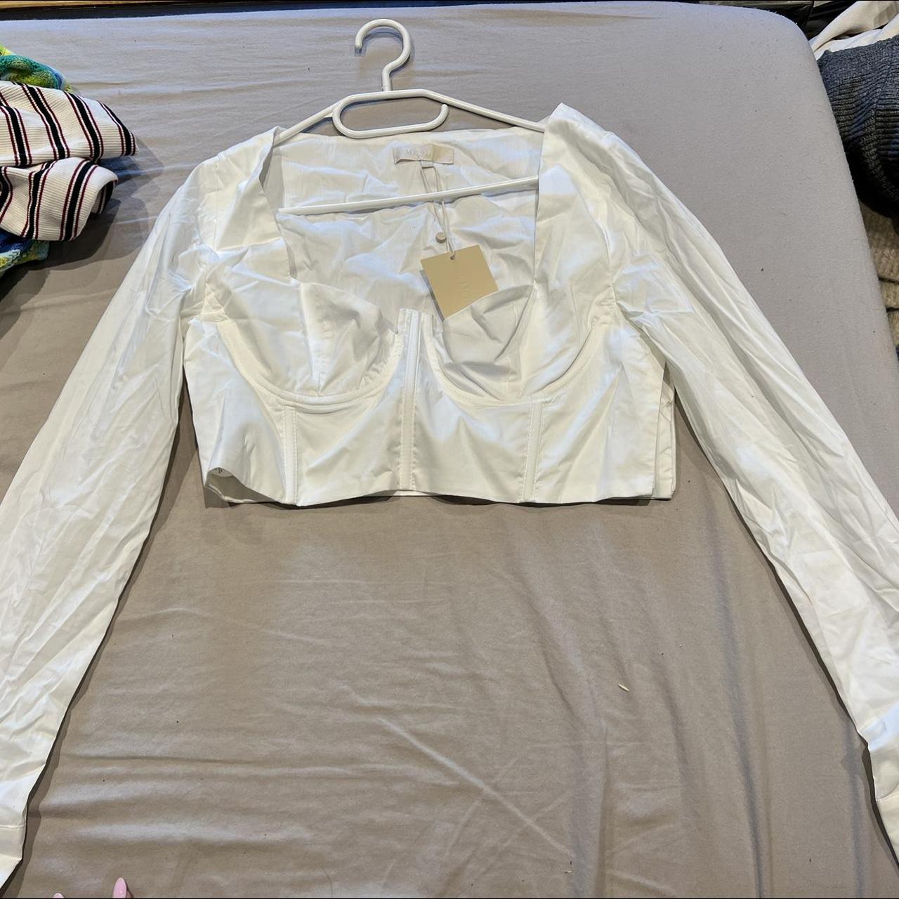 Meshki white crop long sleeve size L brand new size... - Depop