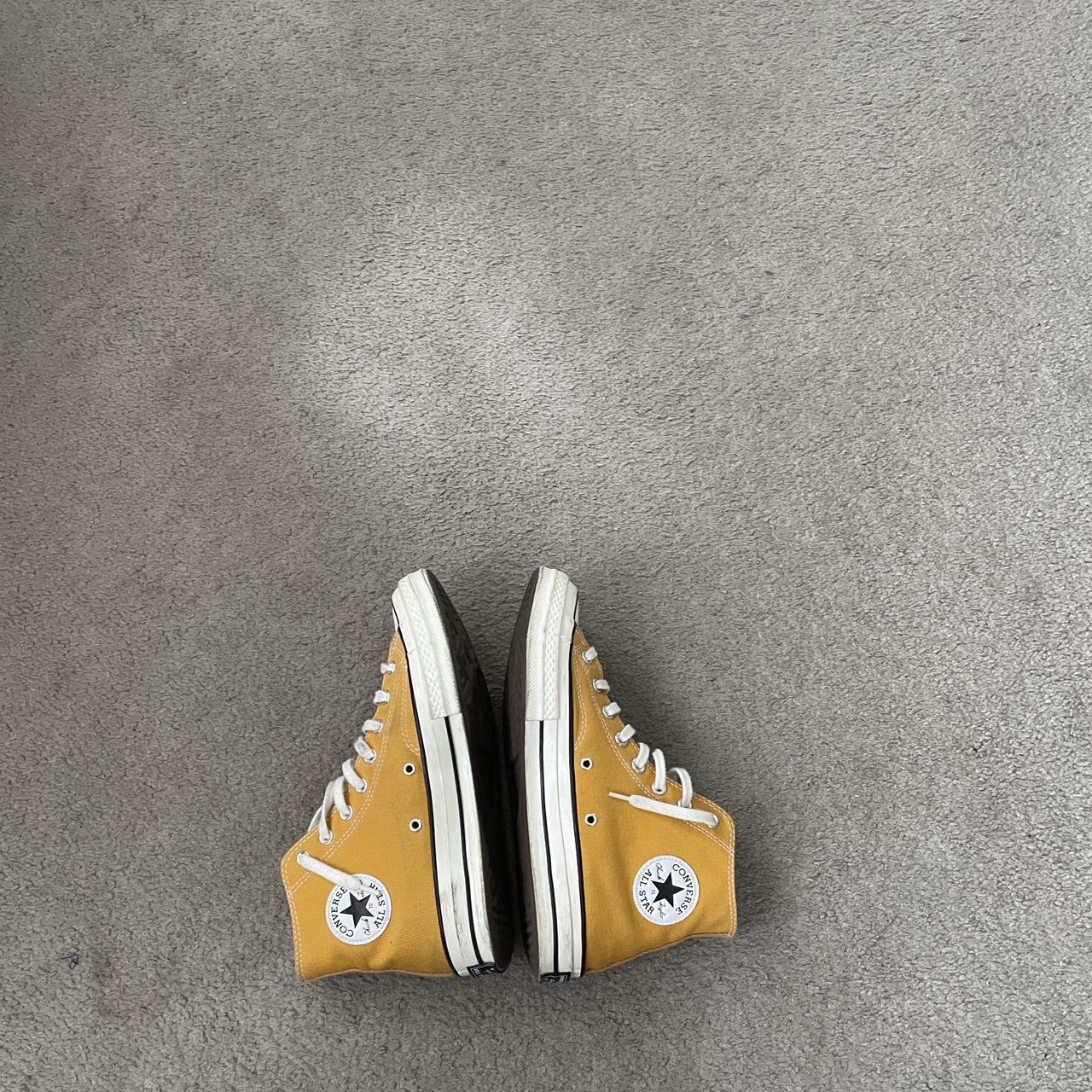 Yellow/Mustard color converse, slightly used Size:... - Depop