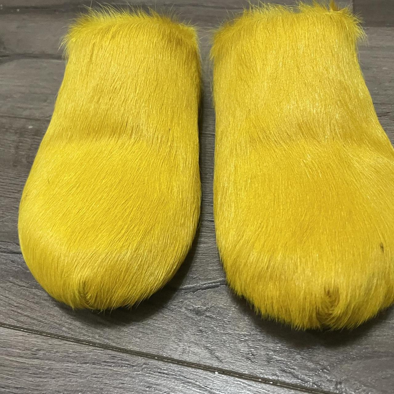 Yellow fur slippers. - Depop