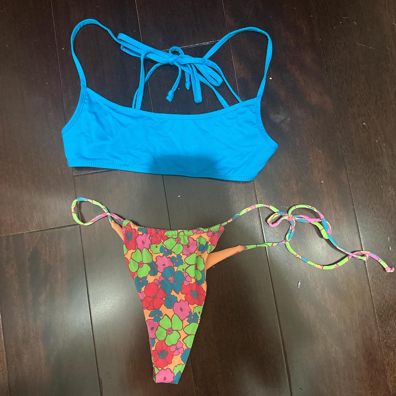 FRANKIES BIKINIS SUPER CHEEKY neon set, top is XS... | Depop