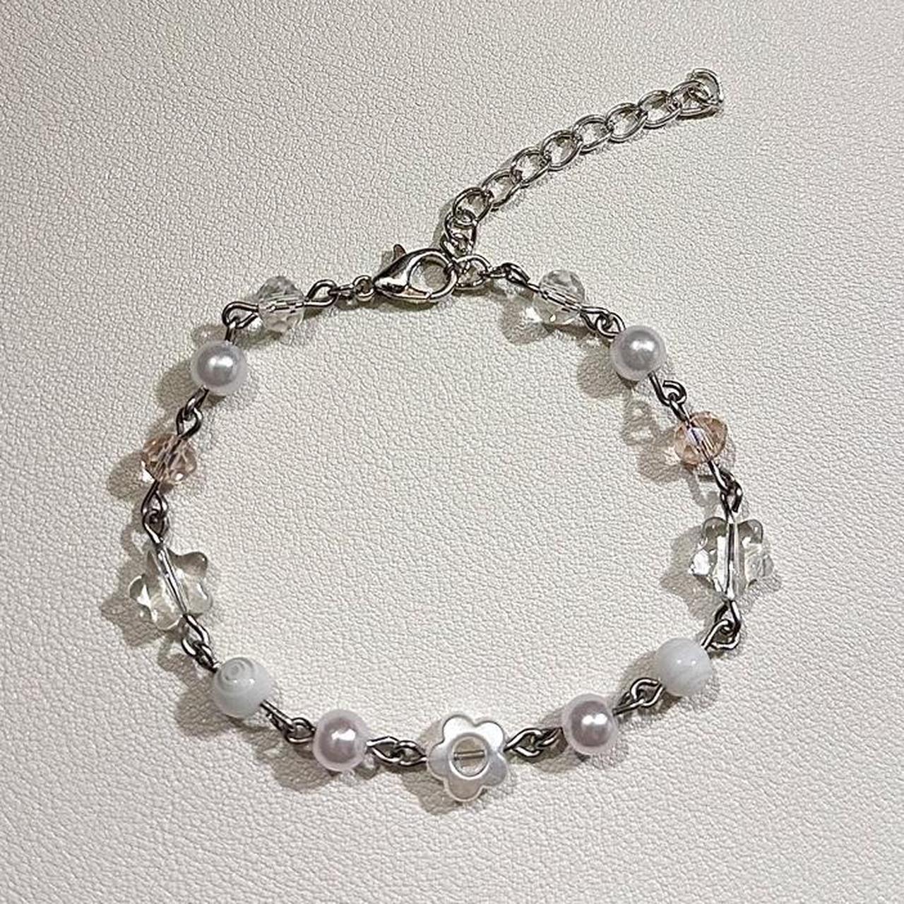 Handmade dainty white & pink bracelet Can be... - Depop
