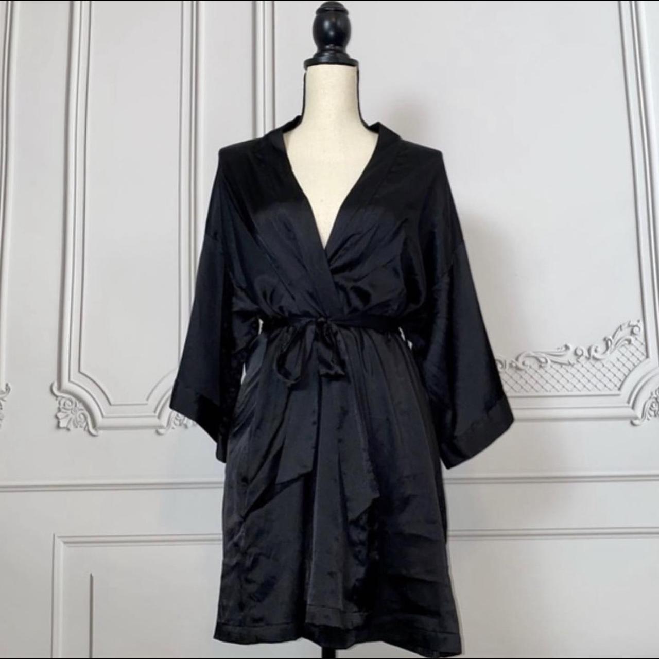 Victorias Secret black silk robe size Small/Medium... - Depop