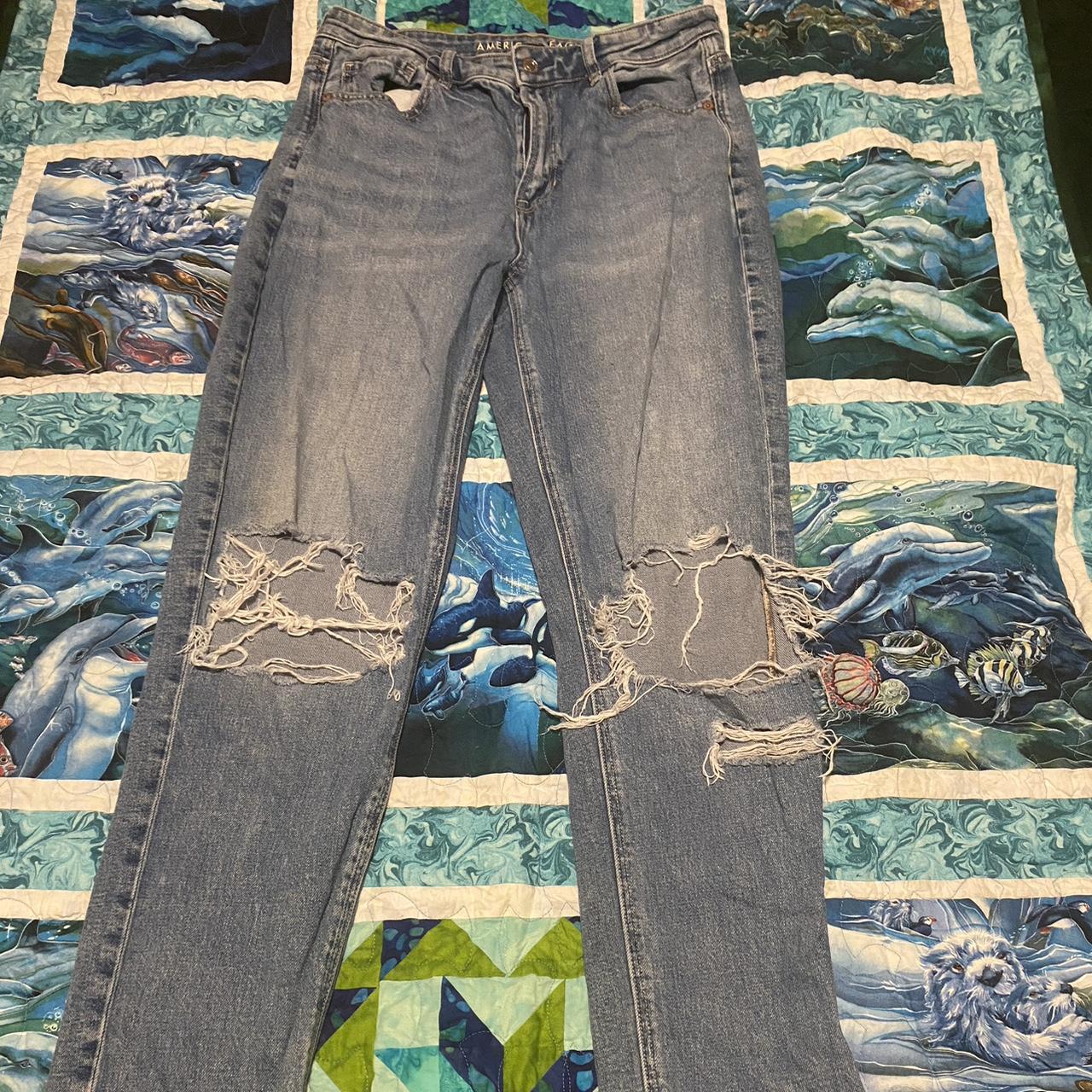 dark blue american eagle ripped jeans size 10 lighty... - Depop