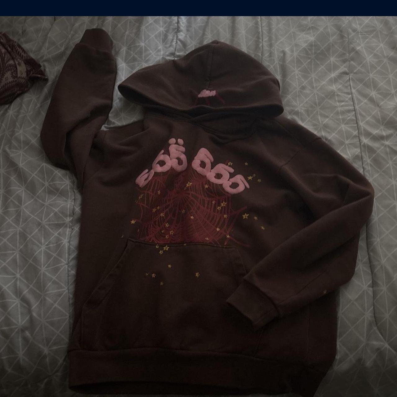 Brown and pink REAL Sp5der hoodie size medium | Depop