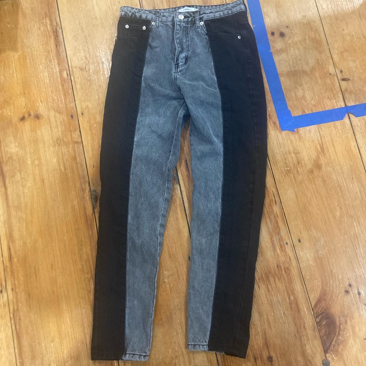 Black and grey adika jeans, size medium, fits more... - Depop