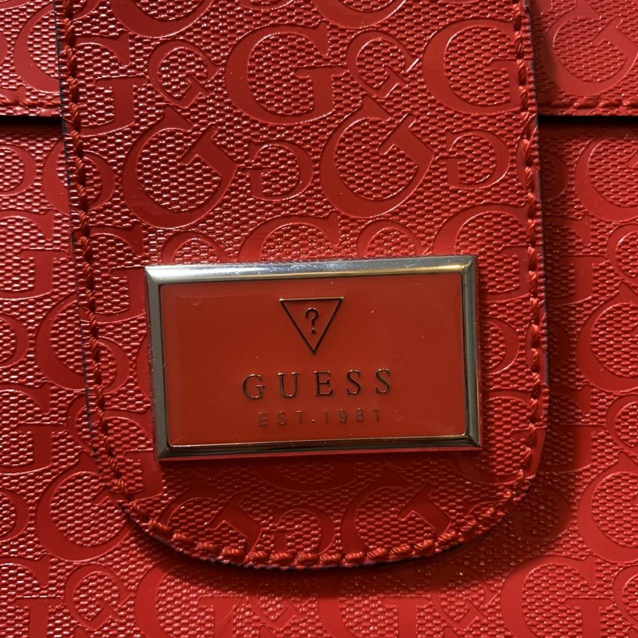 Cherry Red Guess Patent Leather Handbag With Cheetah Depop