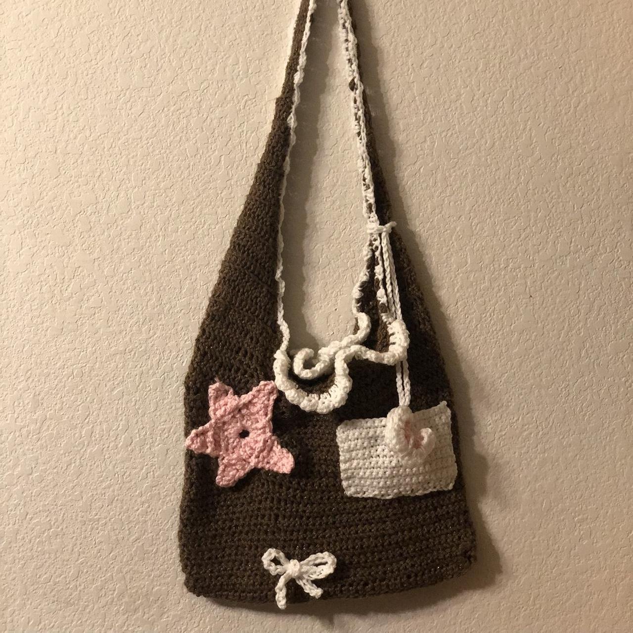 L Brown Crochet Tote Bag °Handmade ° - 13in x 14in -... - Depop