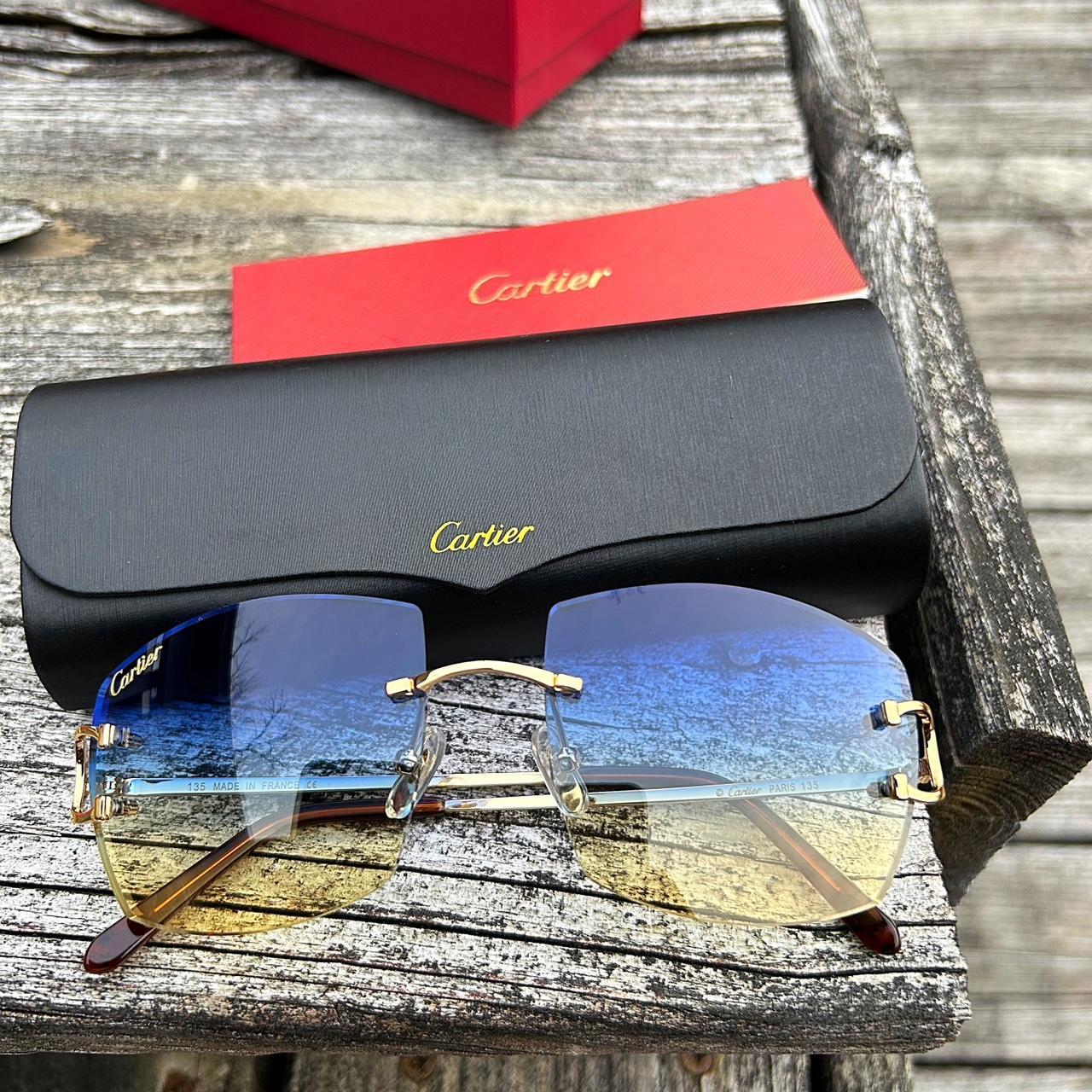 Cartier sunglasses unisex big c two tone navy blue... - Depop