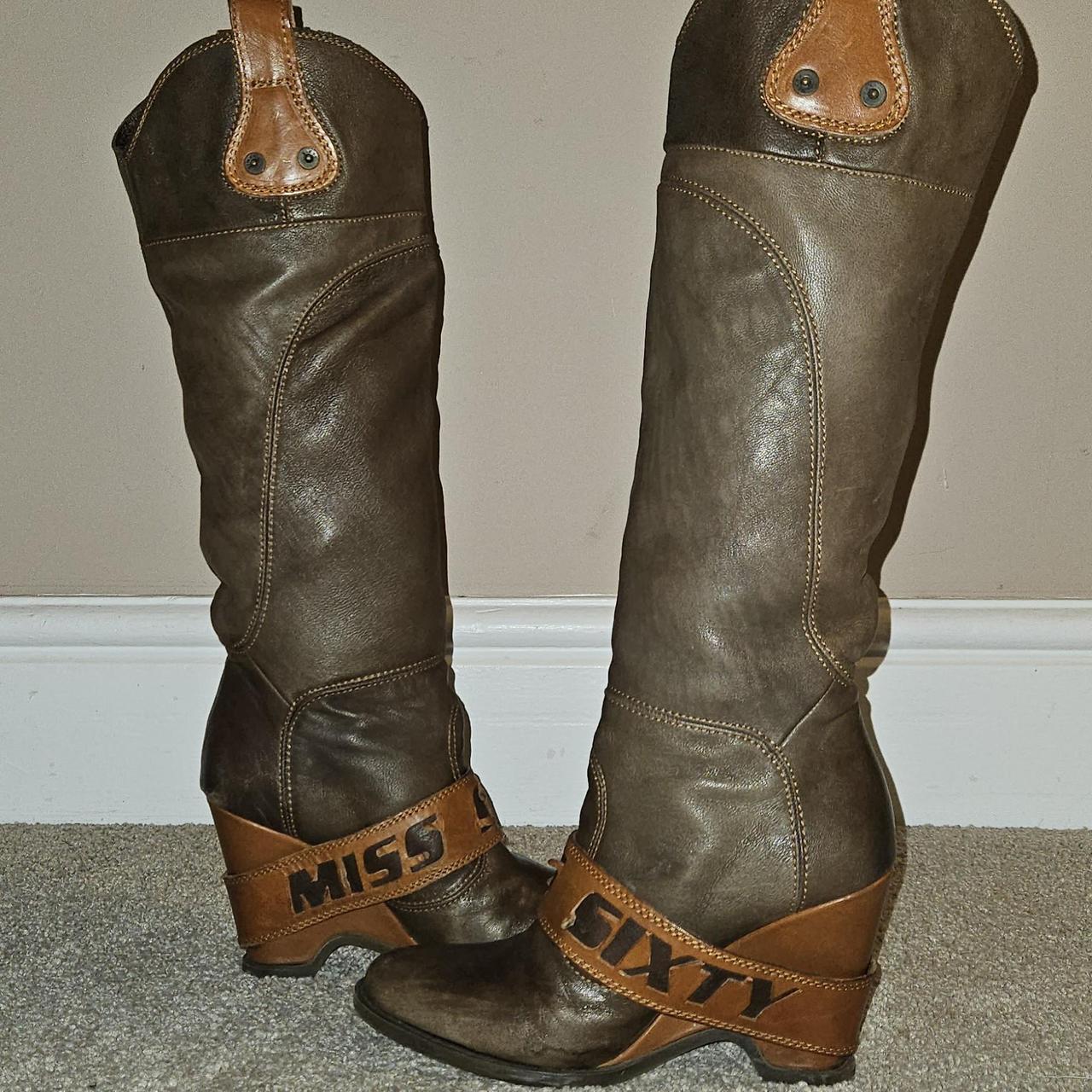 miss sixty rare vintage knee high boots strappy... - Depop