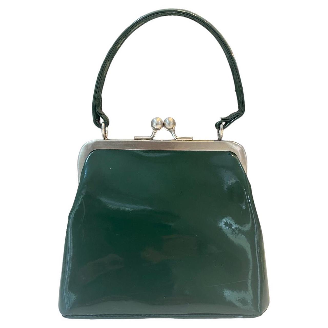 Vintage Emerald Green Handbag with Chrome Kisslock,... - Depop