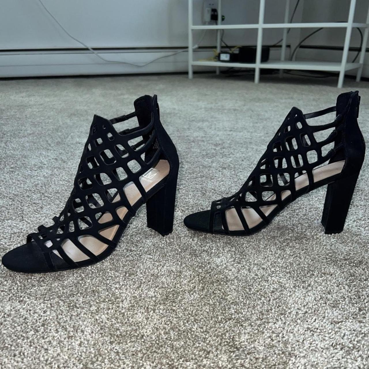 Caged black block heels - 9 1/2. Zip up back. 3.25... - Depop