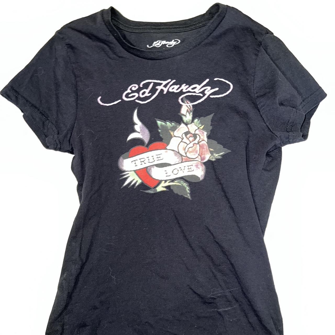 Black graphic tee, ed hardy logo on back of the tee... - Depop