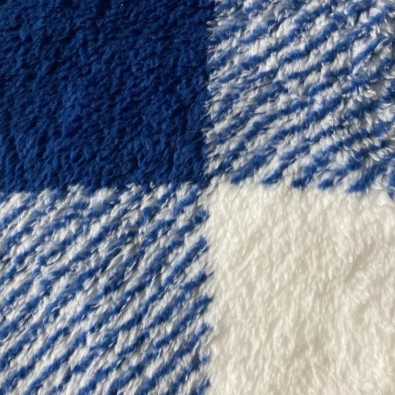 Cozy fuzzy blue and white pullover jacket with... - Depop