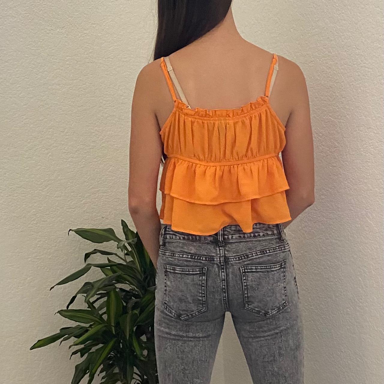 L Neon orange ruffled tank top. Wild fable - Depop