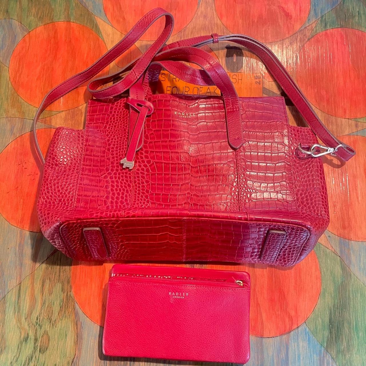 Radley London Red Leather Shoulder Bag Handbag Croc... - Depop