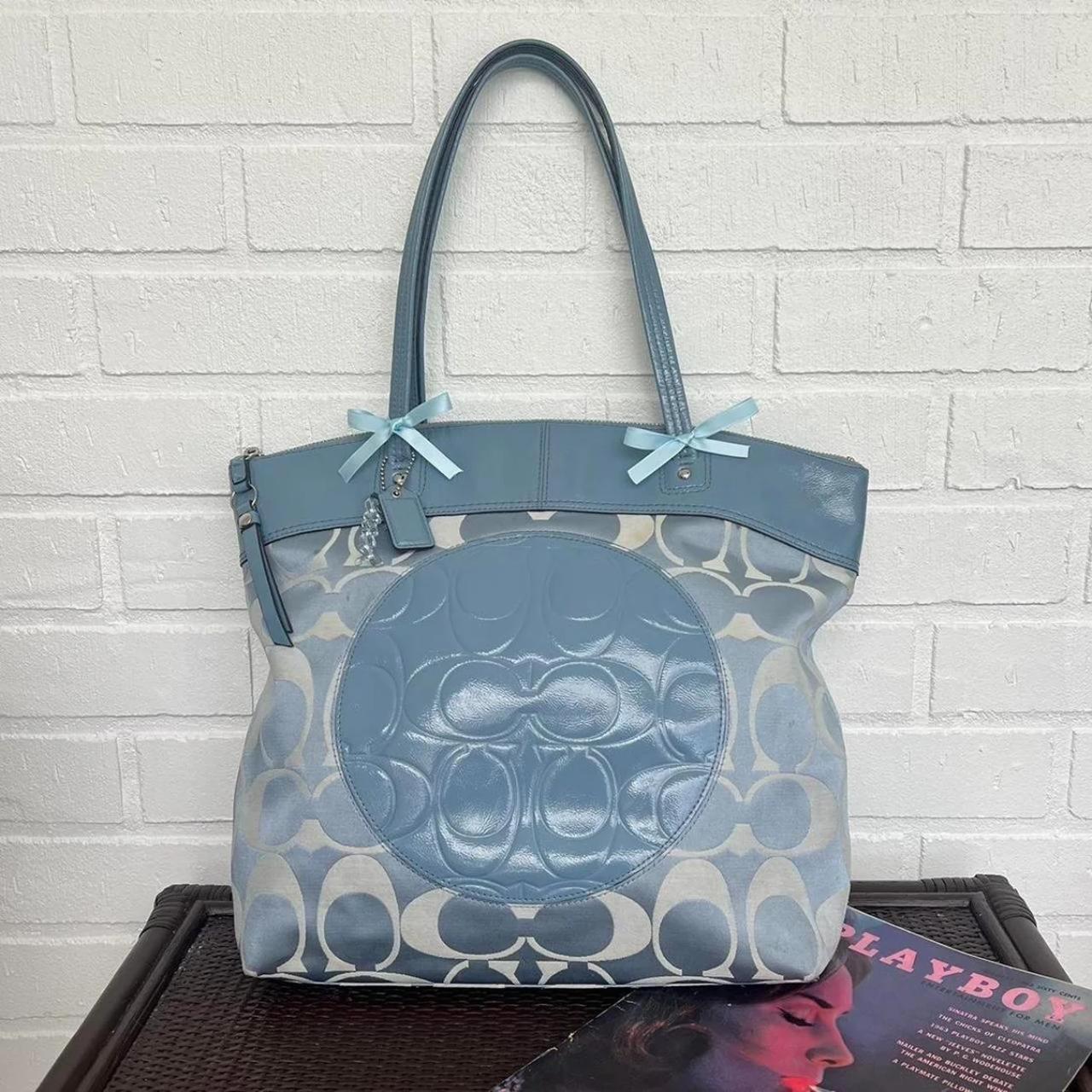 Y2K Coach Laura Blue Signature Hobo Large Tote Bag 🩵 - Depop