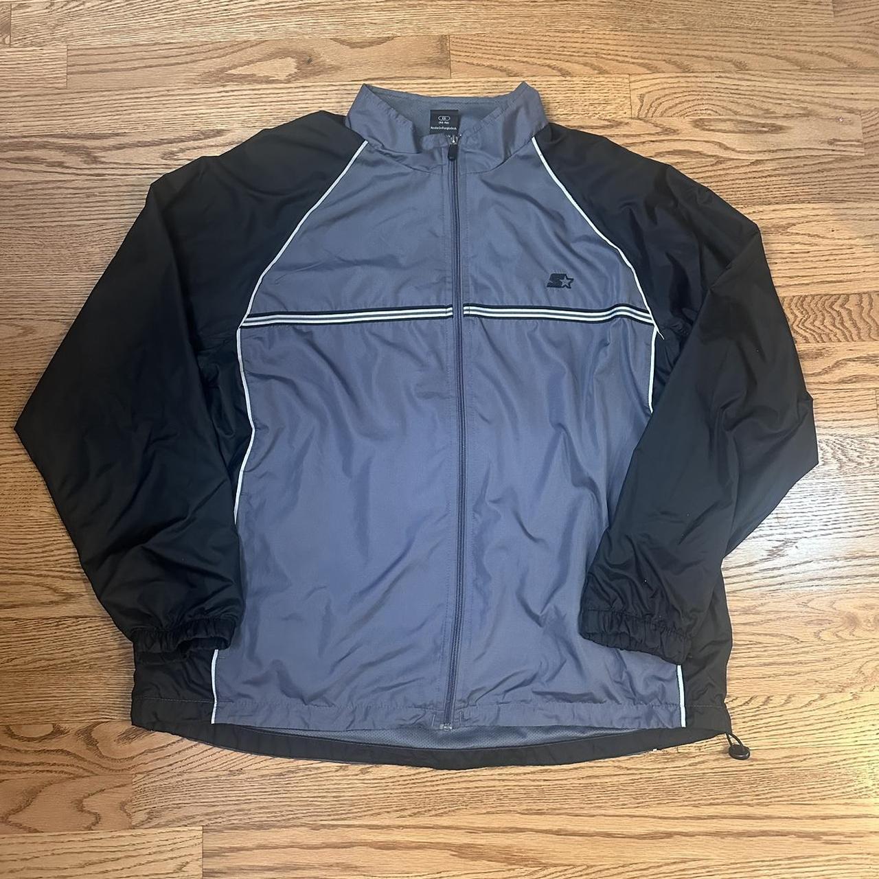 XL grey/black starter windbreak with cinch on bottom... - Depop