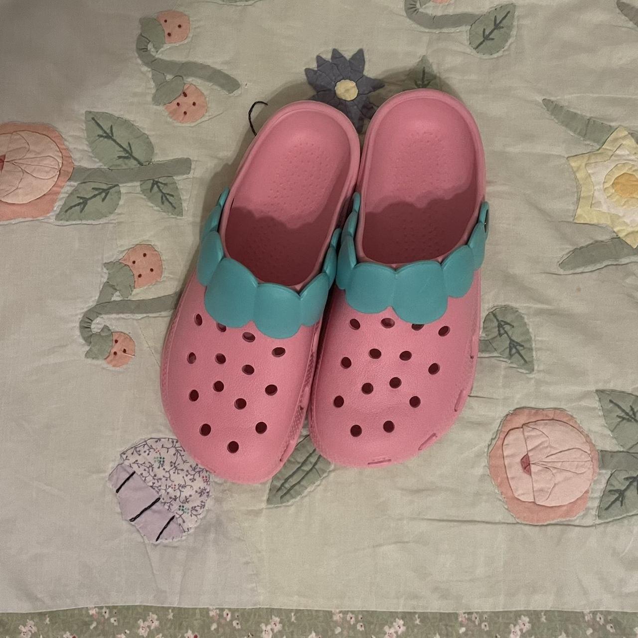 ౨ৎ 𝜗𝜚 popular strawberry crocs 🐰ྀི ᓚ₍ ^. .^₎ size... - Depop