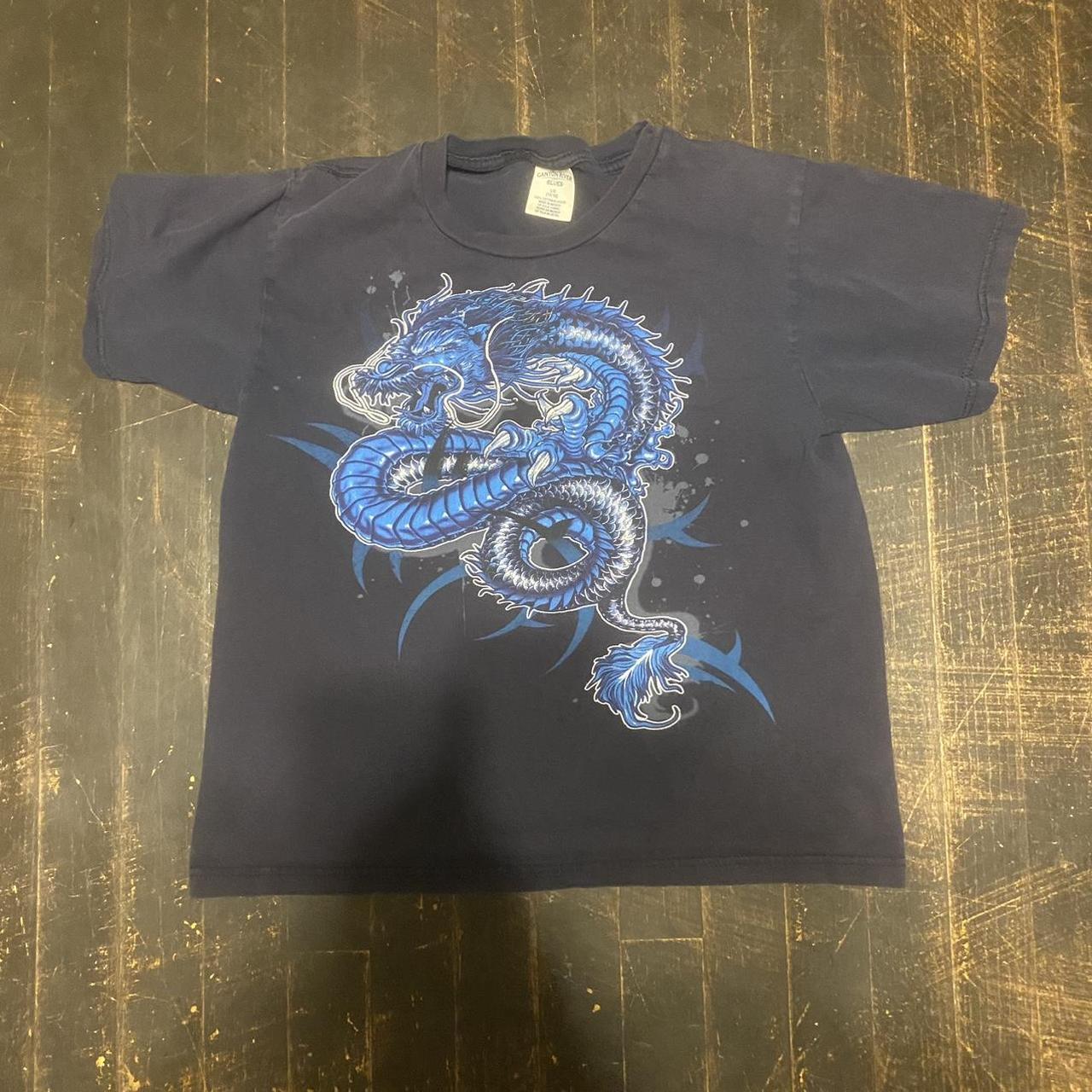 y2k dragon shirt size L kids size S men good condition - Depop