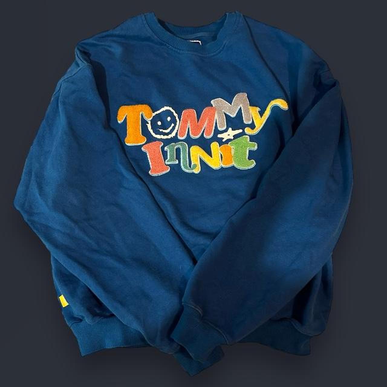 tommyinnit blue crewneck worn, but no stains or... - Depop