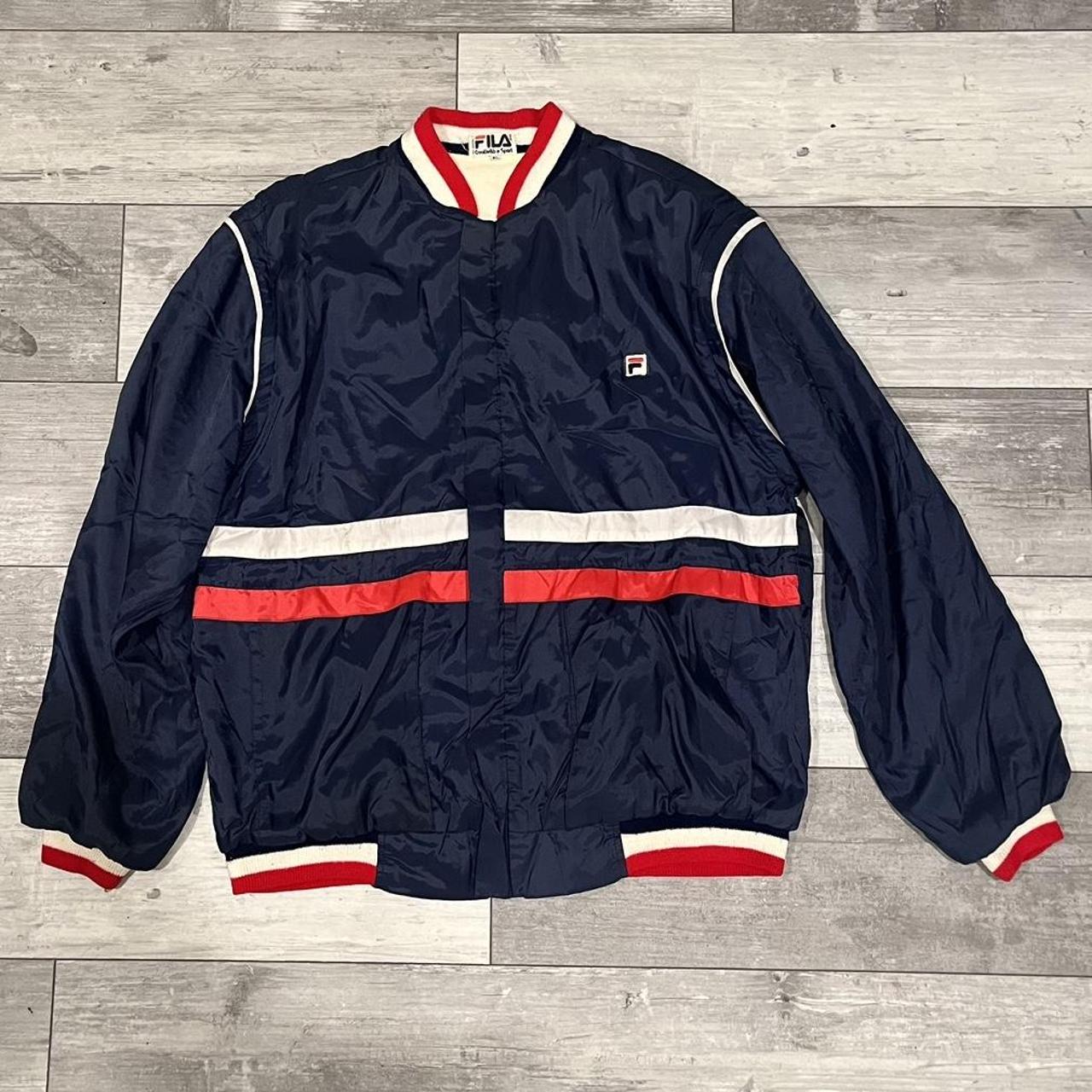 Vintage Navy Blue Fila Jacket. Un-zippable arms to... - Depop