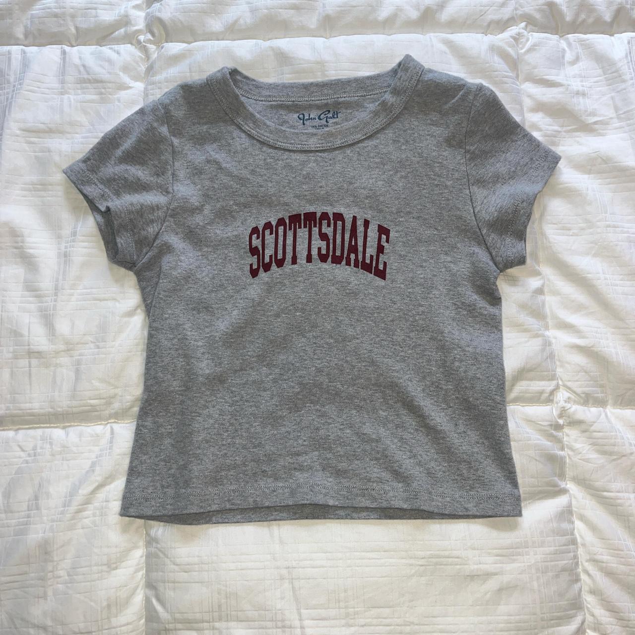 Brandy Melville baby tee (gray with red lettering).... - Depop