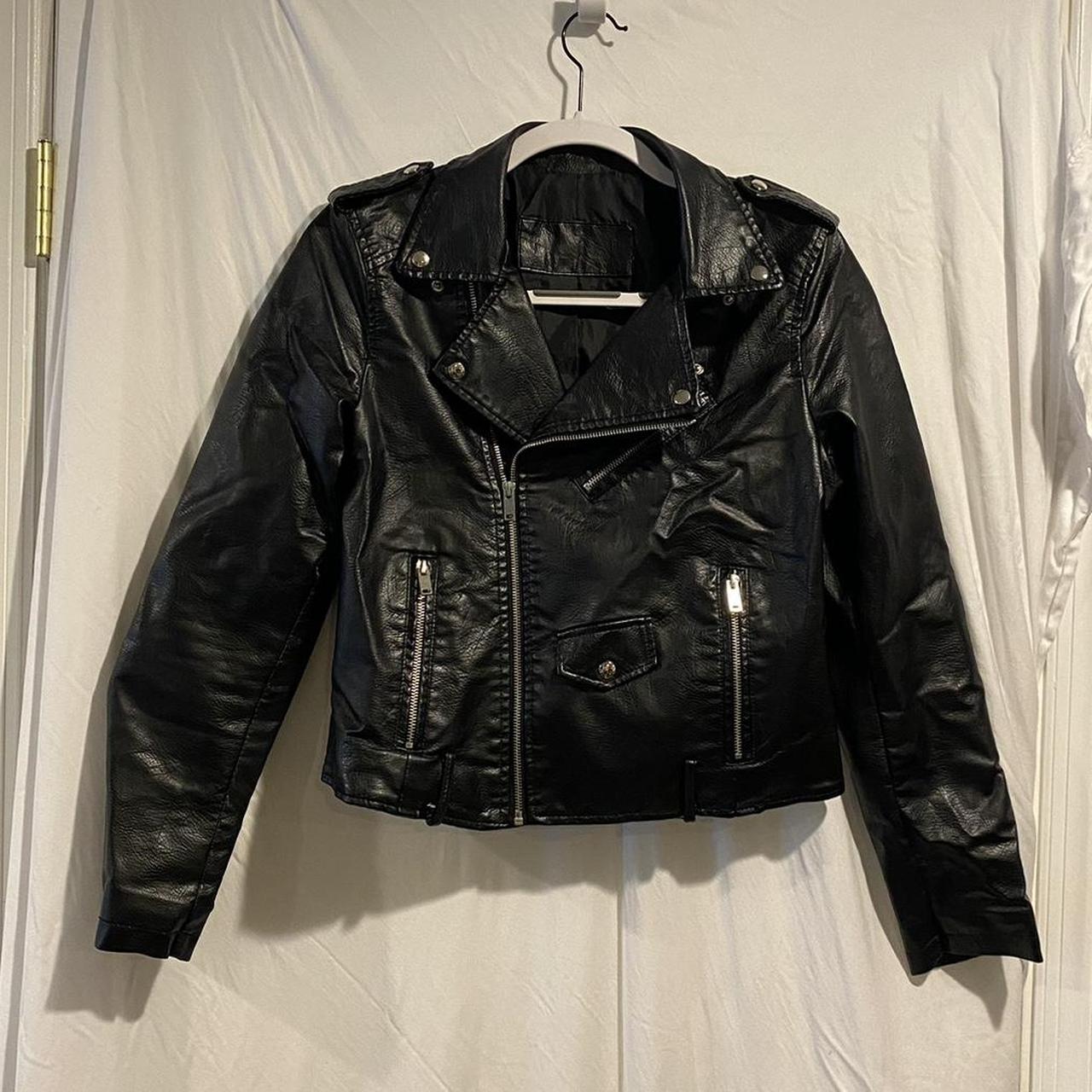 Pleather jacket with zip front. Zip can go all the... - Depop
