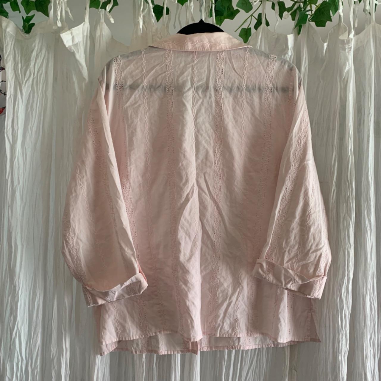 Light pink button-up blouse with thread stripped... - Depop