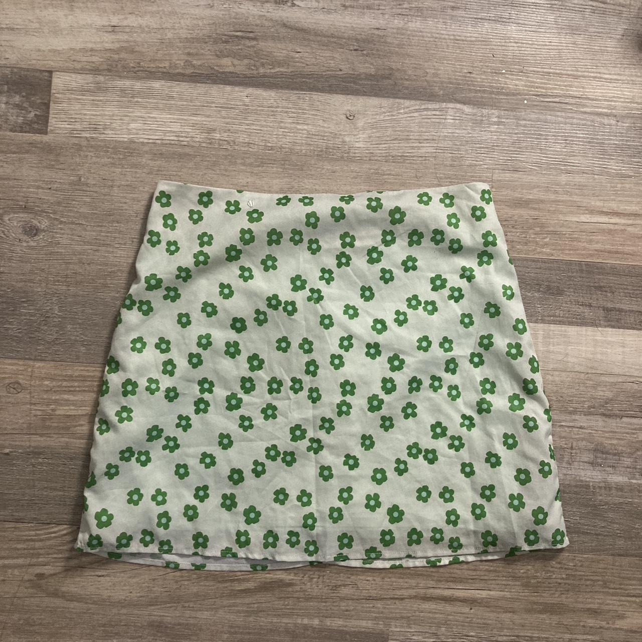 Preppy green and light blue flower skirt Falls... - Depop