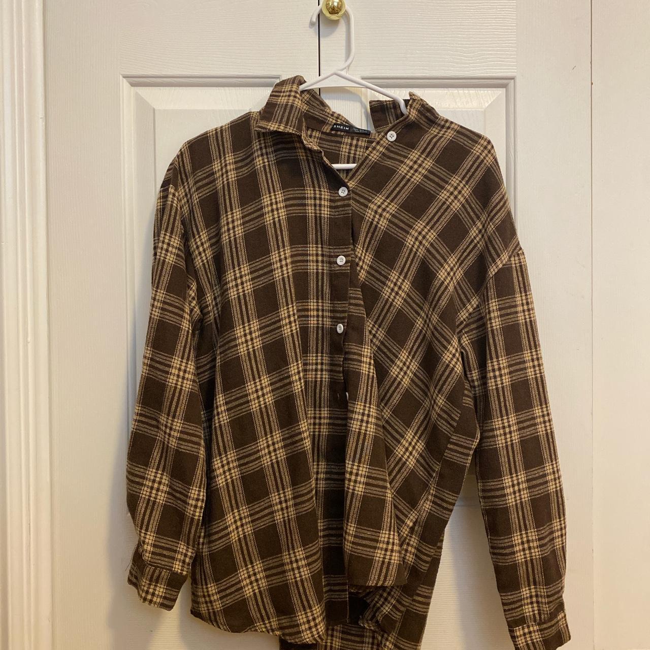 brown shein plaid flannel #plaid #flannel - Depop