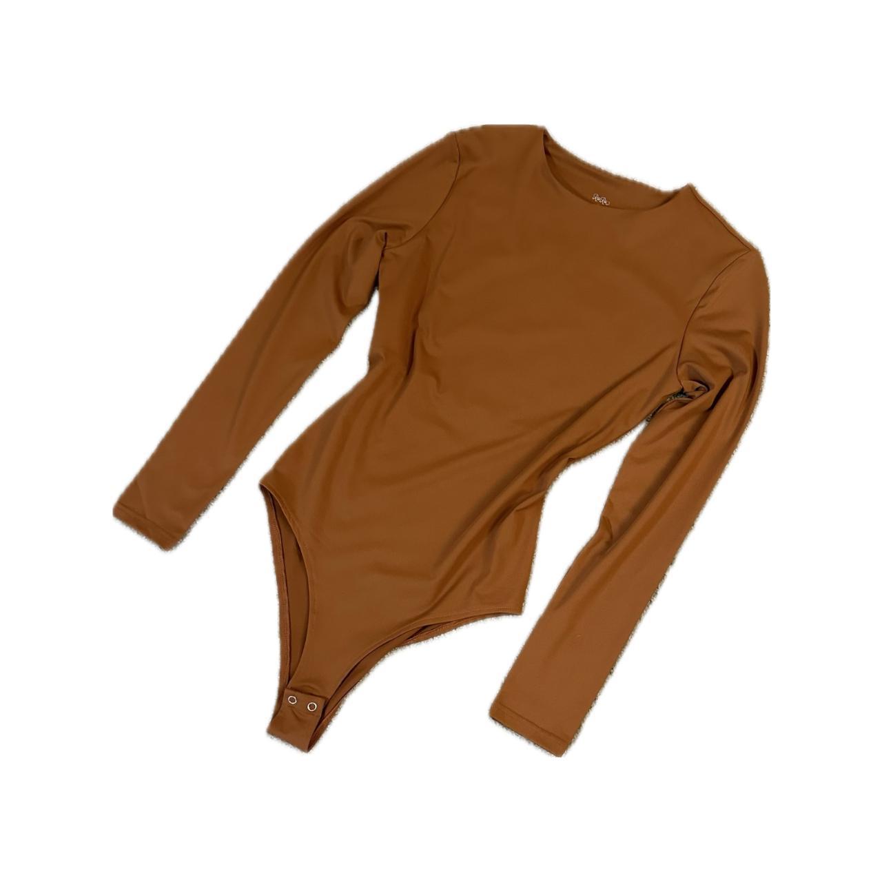 brown long sleeve bodysuit - thick, double-lined... - Depop