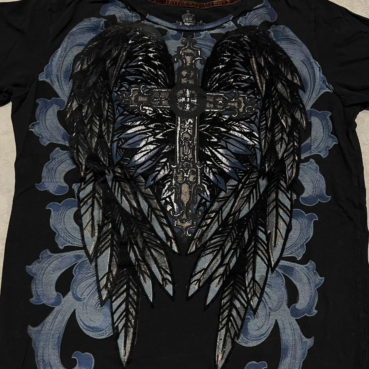 vintage helix affliction style felt print cotton... - Depop