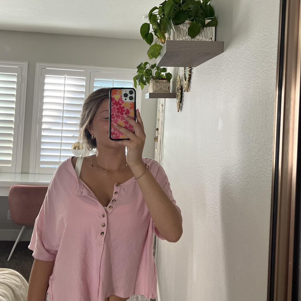 xs-s urban pink button up henly layer w/ tank or... - Depop